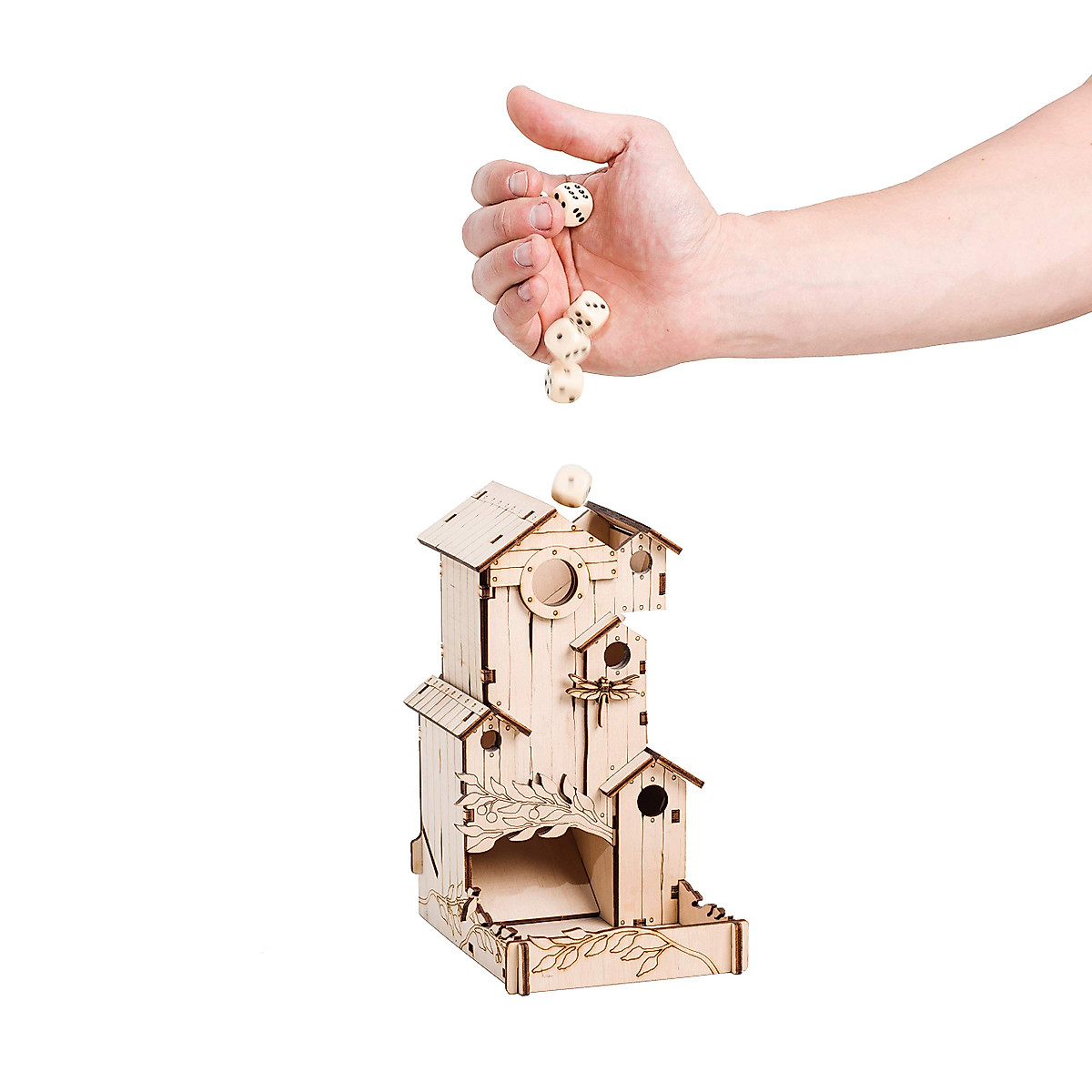 TowerRex Portable Dice Tower - Acrylic and Wooden Game Dice Holder for Tabletop Gaming