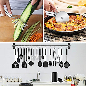 LIANYU 43 Pcs Kitchen Cooking Utensils Set, Silicone Cooking Utensils Spatula Set with Holder, Heat Resistant Kitchen Gadgets Tools for Nonstick Cookware Set, Stainless Steel Handle, Black