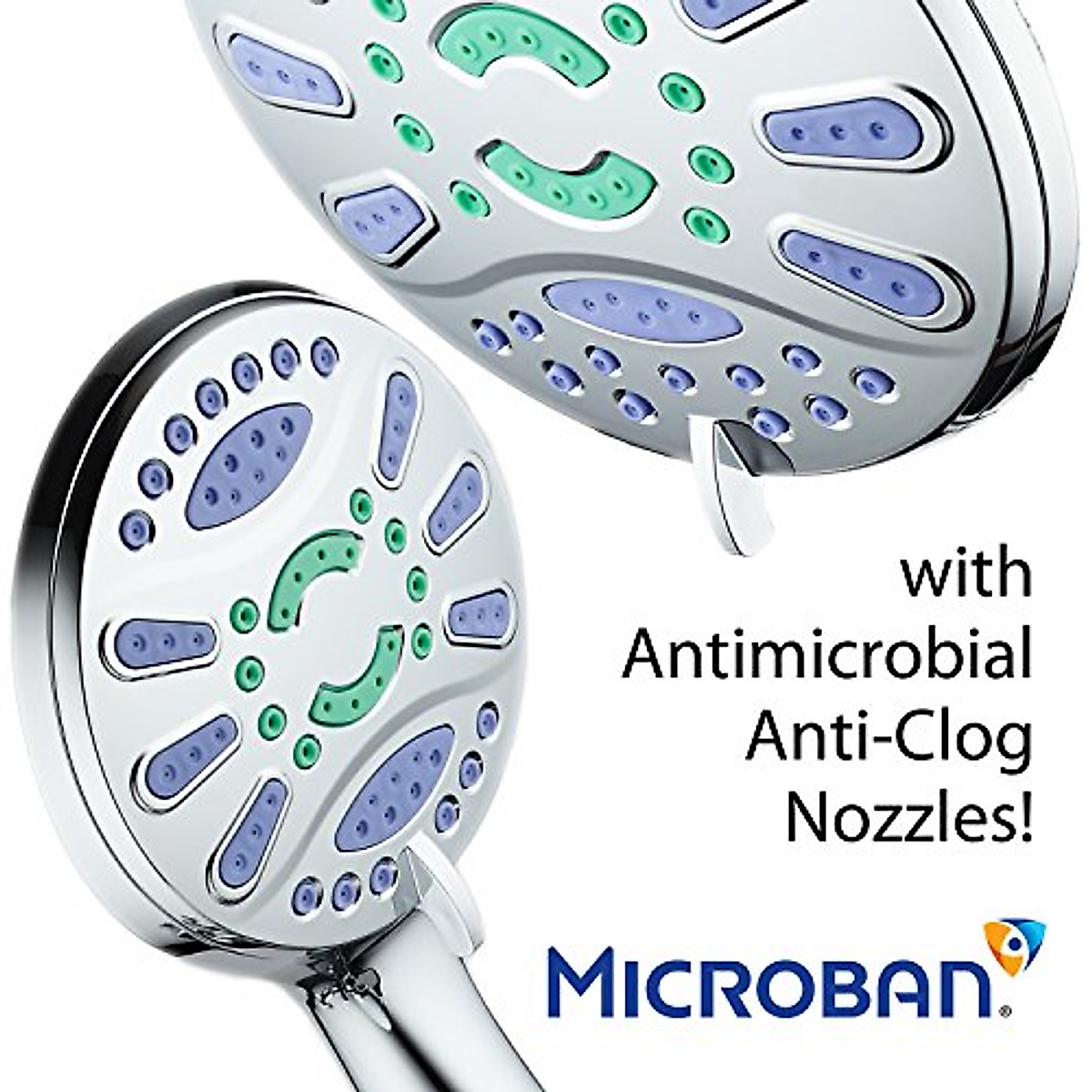 AquaStar Elite 3-in-1 High-Pressure 48-mode 7" Shower Head Combo with Microban Anti-Clog Jets for More Power & Less Cleaning! Extra-Long 5 ft. Stainless Steel Hose. All Chrome Finish