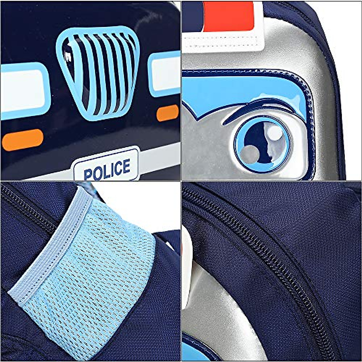 Russel Molly Kids Toddler Backpack for Boys, Police Car School Bag for Preschool, Daycare and Kindergarten (Navy)