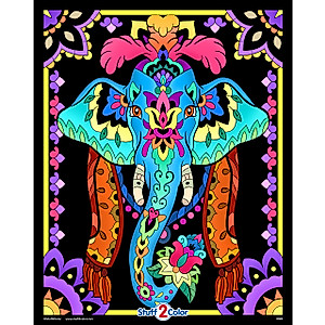 Painted Elephant Velvet Coloring Poster - All Ages Coloring for Kids, Toddlers, Teens, and Adults (Great for Arts and Crafts Coloring Time, After School, or as a Family Activity)
