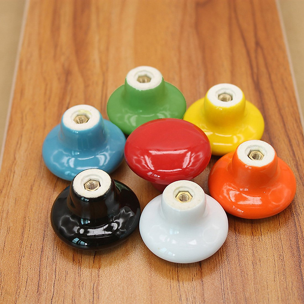 HUAMULAN 15PCS White Glossy Ceramic Knobs Button Round Mushroom Cabinet Dresser Vintage Pulls Door Handles Cupboard Wardrobe Drawer, Dia. 1.5 inch 38mm