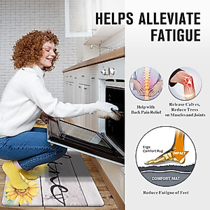 Carvapet Kitchen Floor Mats 2Pcs, Anti Fatigue Kitchen Rugs and Mats Farmhouse Sunflowers Non-Skid Cushioned Floor Comfort Mat for Kitchen, Doorway, Sink, Laundry, 17"x27"+17"x47"