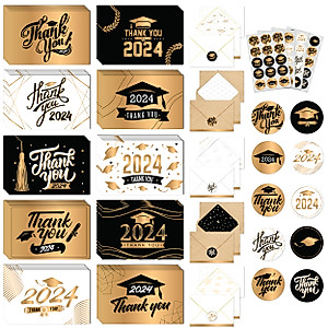 50 Pack Gold-Foiled Thank You Cards for Graduation with Envelopes & Stickers - 10 Designs Blank Inside Graduation Thank You Cards with Envelopes, 6x4in Thank You Graduation Cards Grad Thank You Cards