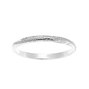 Arthur's Jewelry Sterling silver 925 2mm Hawaiian scroll hand engraved ring band size 8