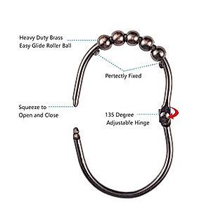 Shower Curtain Rings for Bathroom, Decorative Polished Oil Rubbed Bronze Finish, Easy Glide Rollers, 100% Rustproof Home Fashions Shower Curtain Hooks Set of 12