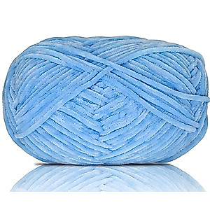 1 PCS 100g Soft Chenille Yarn Velvet Yarn for Crocheting,Fluffy Yarn for Knitting and Crochet DIY Craft,Warm Yarn for Bag Hat Scarve Clothe Gloves Slippers Doll（Sky Blue）