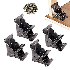 4 Pack Folding Brackets, TopDirect Lock Extension Support Bracket Foldable Self Lock Hinges with Screws for Table Bed Leg Feet