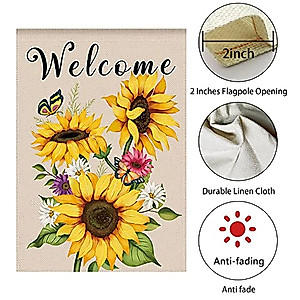 WODISON Spring Summer Sunflower Welcome Garden Flag, Vertical Double Sided Floral Butterfly Burlap Flag, Outdoor Decoration For Outside Yard Farmhouse 12 x 18 Inch (ONLY FLAG)