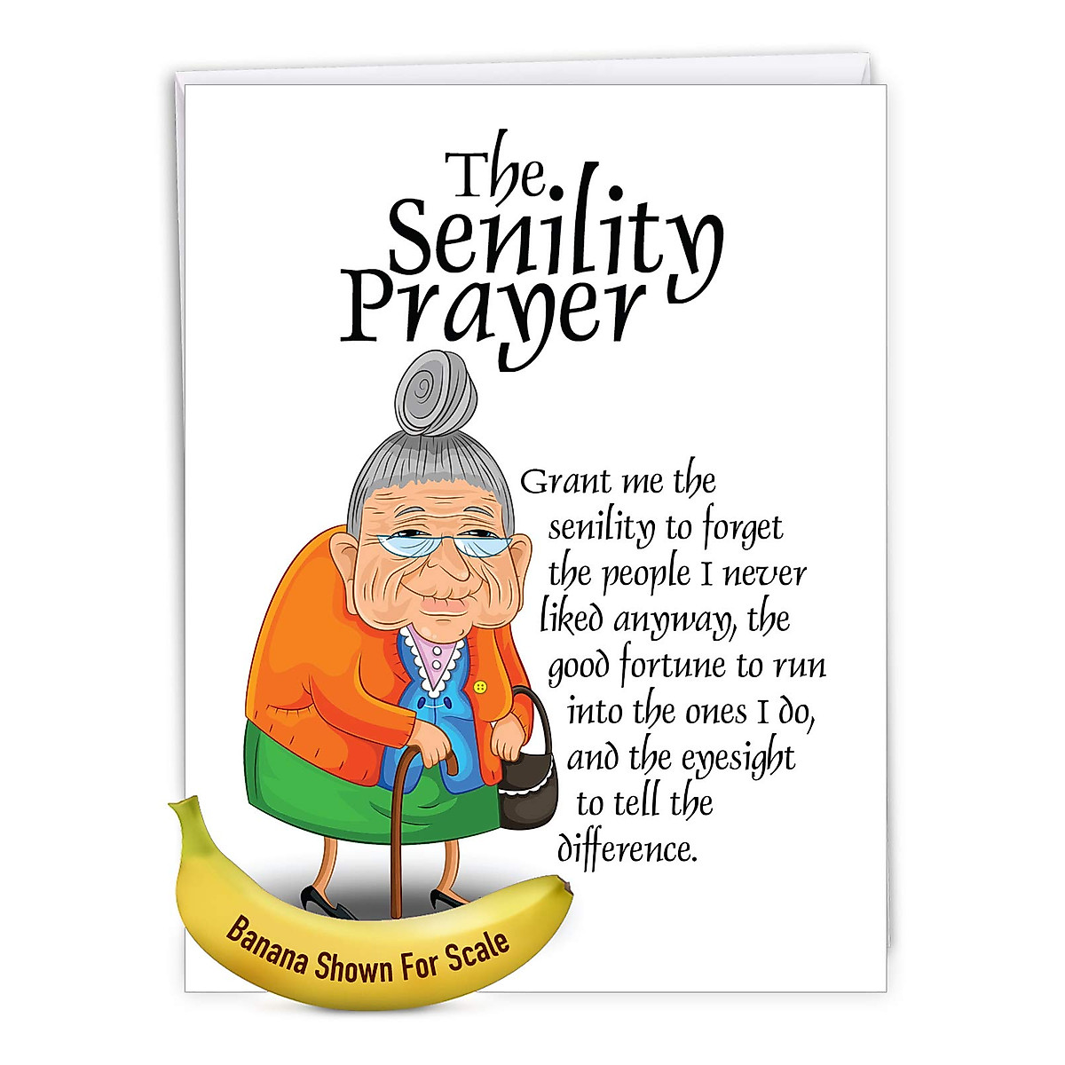 NobleWorks - 1 Humorous Birthday XL Greeting Card w/Envelope 8.5 x 11 Inch - Funny Sympathy Old Lady With A Birthday Prayer Guide for the Senile - Happy Bday Card - Senility Prayer J9046BDG