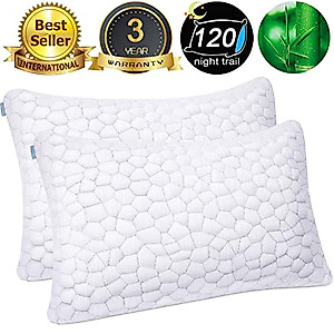 Cooling Bed Pillows for Sleeping 2 Pack Shredded Memory Foam Pillows Adjustable Cool BAMBOO Pillow for Side Back Stomach Sleepers - Luxury Gel Pillows Queen Size Set of 2 with Washable Removable Cover