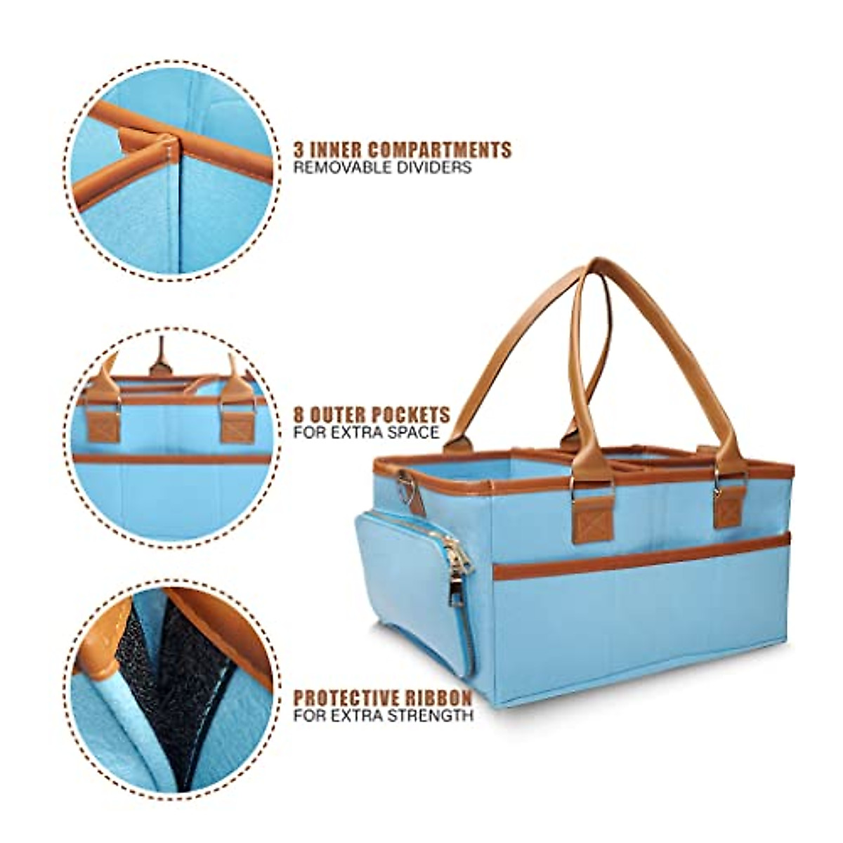 MELWEY Diaper Caddy - Newborn Essentials Must Haves,Baby Registry Basket,Nursery Changing Table and Car Storage Basket Organizer for Baby Boys Girls Shower Gift (Blue With Straps)