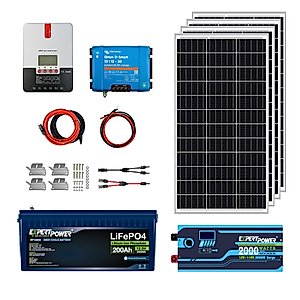 ExpertPower 2.5KWH 12V Solar Panel Kit | LiFePO4 12V 200Ah, 400W Solar Panels, 30A MPPT Solar Controller, 30A DC-DC Charger, 2KW Pure Sine Wave Inverter Charger | RV, Trailer, Camper, Marine, Off Grid