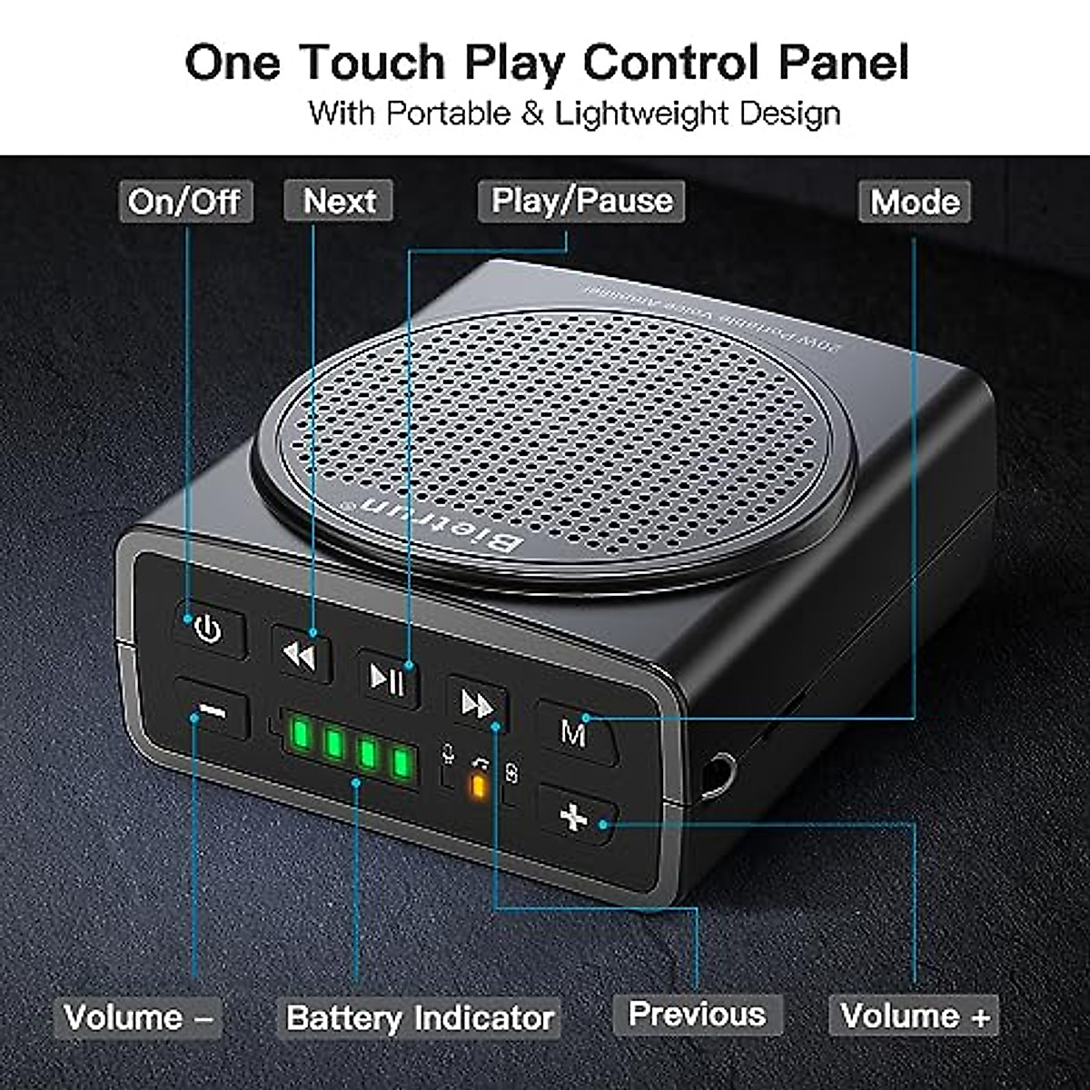 Bietrun Portable Voice Amplifier with Wired Microphone Headset and Waistband, Volume up to 100 dB, Rechargeable Personal Voice Amplifier for Teachers, Tour Guide, Coach, Presentation, Yoga, Fitness