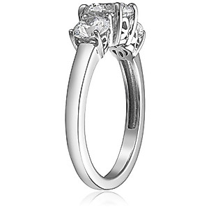 Amazon Essentials Platinum-Plated Sterling Silver Round 3-Stone Ring made with Infinite Elements Cubic Zirconia (2 cttw), Size 6 (previously Amazon Collection)