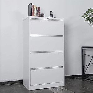 Aobabo 4 Drawer Metal Lateral File Cabinet,Steel Lateral Filing Cabinet with Letter/Legal A4 Size,Fast Assemble with 0 Screw,Assembly Required(White,4 Drawer)