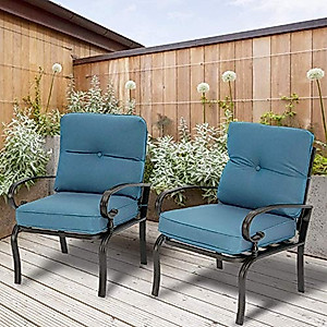Skiway 2-Piece Outdoor Metal Steel Frame Furniture Set, Patio Bistro Dining Chair, All-Weather Bistro Conversation Seating Chairs with Peacock Blue Cushions