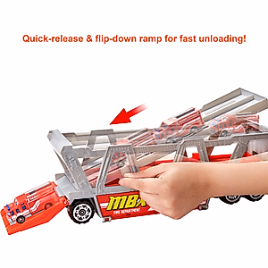 Matchbox Toy Cars, Fire Rescue Hauler Playset with 1:64 Scale Fire Truck & 8 Accessories, Storage for 16 Vehicles