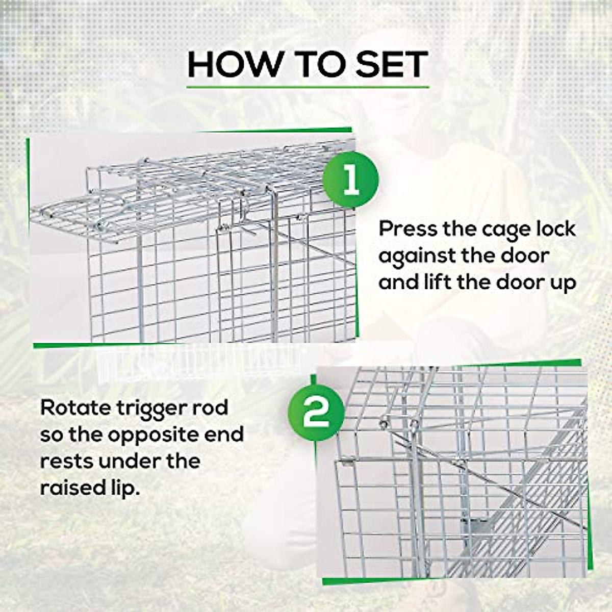SAFETRAP Large Cage Trap for Live Animals + Bite Proof Gloves - 32" One-Door Humane Live Cage - Heavy Duty Animal Trap - Ideal to Catch & Release Raccoon, Chipmunk, Rabbit, Groundhog, Cat