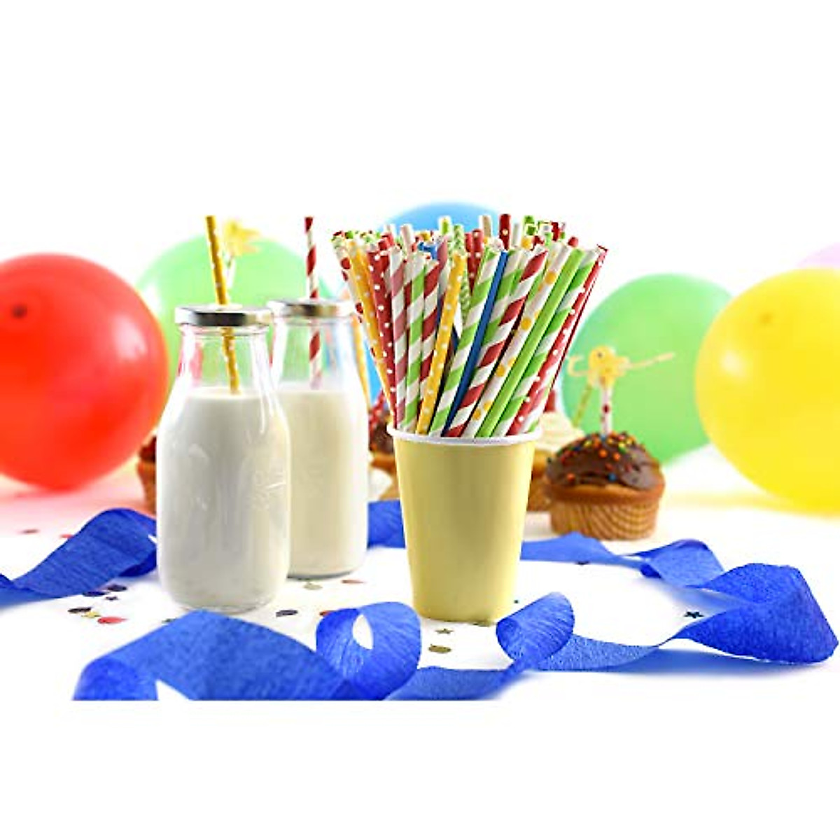 Norpro Paper Drinking Straws, Fiesta (200 Pack), 100% Biodegradable-Assorted Colors & Patterns, Multicolor