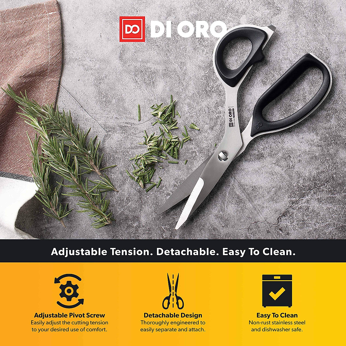 DI ORO Kitchen Scissors Heavy Duty Dishwasher Safe - Kitchen Scissors for Food, Meat, & Poultry - Stainless Steel Kitchen Shears that Come Apart - Professional & Sharp Multipurpose Cooking Scissors