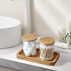 BORAINDAY Funny Qtip Holder and Cotton Ball Holder Set for Bathroom Organization. Apothecary Jars with Bamboo Tray are Great for Farmhouse Bathroom Decor, Rustic Bathroom Decor