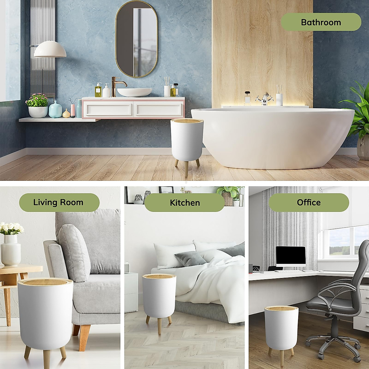 1.8 Gallon Kitchen Bathroom Trash Can with Lid, 7 Liter Small Modern Office Garbage Can with Pop-up Lid, Plastic Wastebasket Trash Bin for Dog Proof Trash Can, Toilet, Living Room, Bedroom - White