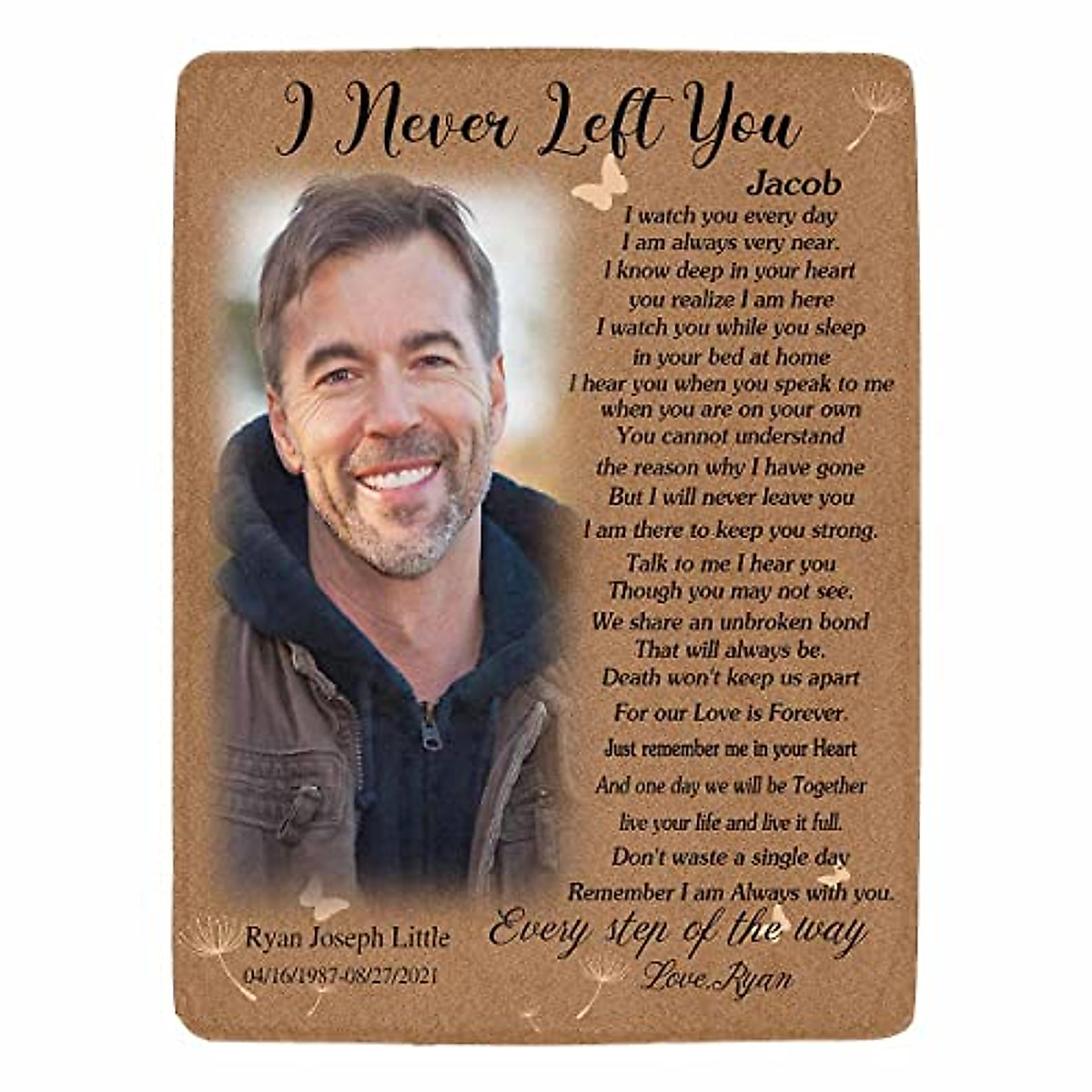 Custom Memorial Blanket with Pictures Words for Loss of Loved Dad Mom Son Daughter Pet Personalized Sympathy Flannel Throw Blanket Grief Remembrance Gift, In Loving Memory Gifts, Made in USA
