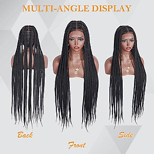 Alebery 42 inch HD Full Lace Front Knotless Box Braided Wigs for Black Women Full Lace Frontal Box Braids Wigs with Baby Hair Lightweight Synthetic Black Cornrow Fully Handmade Braided Wig