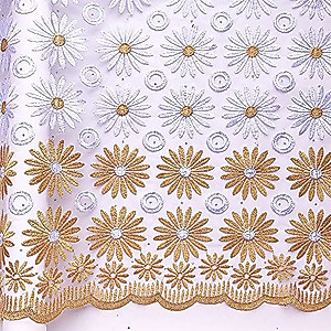 WorthSJLH French Lace Fabric 5 Yards White Gold Nigerian African Lace Fabric Materials Polyester Weddings Embroidered Lace Fabric Swiss Lace for Women Dress SJ002