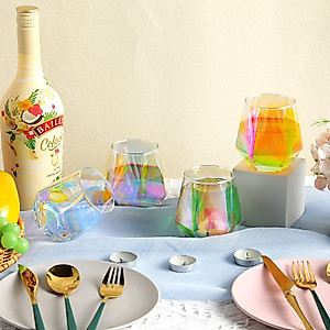 Set of 12 Iridescent Stemless Wine Glass 10.5 oz Modern Glassware Rainbow Colored Wine Glass Gift for Wine Cocktail Whiskey for Wedding Birthday Party Home Bar Housewarming