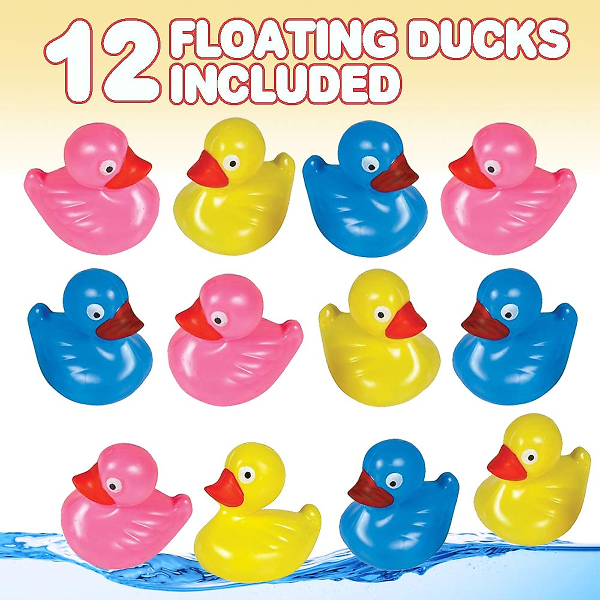 ArtCreativity Floating Plastic Duck Toys - Pack of 12 - Durable Duckie Bath Tub Water Toys for Kids, Carnival Theme Party Supplies, Birthday Party Favors and Goodie Bag Fillers