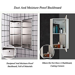 Bathroom Corner Medicine Cabinet with Mirror, Single Door Bathroom Wall Mount Stainless Steels Mirror Cabinet, Hanging Triple Shelf Storage Cabinet 12x24 inches (Left)