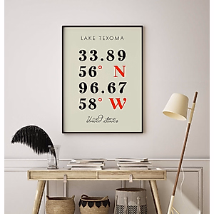 Map of Lake Texoma, United States, Multiline Coordinates Colored (8x10)
