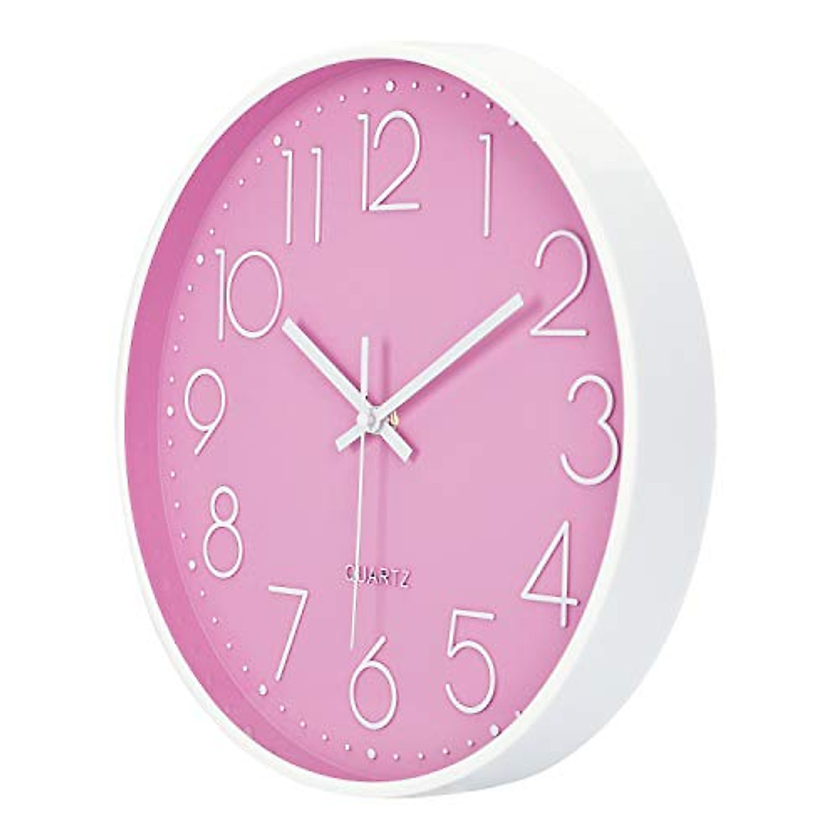 Lafocuse 12 Inch 3D Numbers Pink Wall Clock for Living Room Decor, Modern Kitchen Wall Clock Battery Operated Silent Non-Ticking Bedroom Home Office