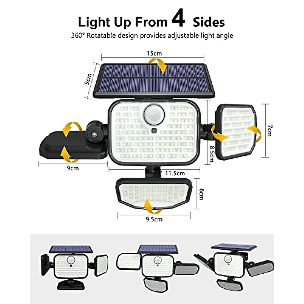 [2 Pack] Solar Lights Outdoor Motion Sensor, 286 LED 3000 LM Solar Security Lights with Remote Control, IP65 Waterproof,4 Heads Solar Flood Lights with 3 Modes for Front Door Backyard Garage Deck