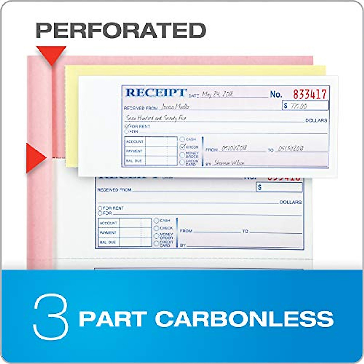 Adams Money and Rent Receipt Books, 3-Part Carbonless, 7-5/8" x 10-7/8", Bound Wraparound Cover, 100 Sets per Book, 4 Receipts per Page, 5 Books per Pack (TC1182-5)