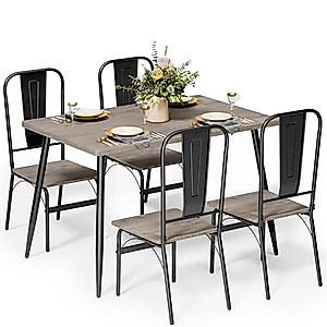 Gizoon Dining Table Set for 4 with One Table and Four Chairs, Small Space Dinette for Kitchen, Dining Room, Bistro, Modern Kitchen Table Set for Small Space, Apartment