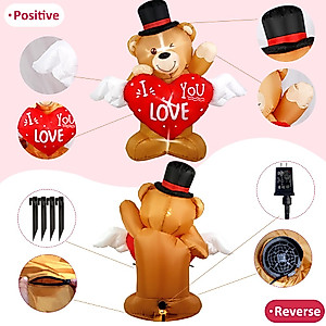 AerWo 4 FT Valentines Day Inflatable Bear with Love Heart, Lighted Valentines Inflatables Teddy Bear Blow Up Yard Outdoor Garden Home Party Wedding Decor, Romantic Sweet Valentines Gift