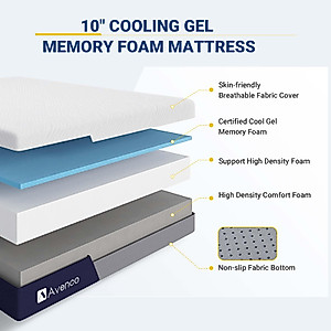 Avenco Queen Mattress, 10 Inch Gel Memory Foam Mattress for Fresh Sleep & Pressure Relief, Medium Firm Queen Size Mattress with Motion Isolation, CertiPUR-US Certified