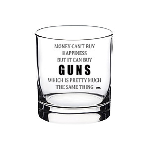 Funny Money Happiness Guns Old Fashioned Whiskey Glass Drinking Cup Gift For Hunter Conservative or Republican