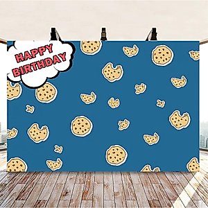 Blue Cookie Backdrop Happy 1st Birthday Party Photography Background Cookie Theme Birthday Party Backdrop Banner Newborn Baby Shower Decoration Party Background Photo Studios Props Banner 7x5FT