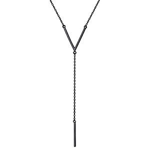 ChicSilver Black Bar Drop Y Necklace for Women Sterling Silver Minimalist Lariat Y-Shaped Necklace Delicate Simple Bar Pendant Long Necklace