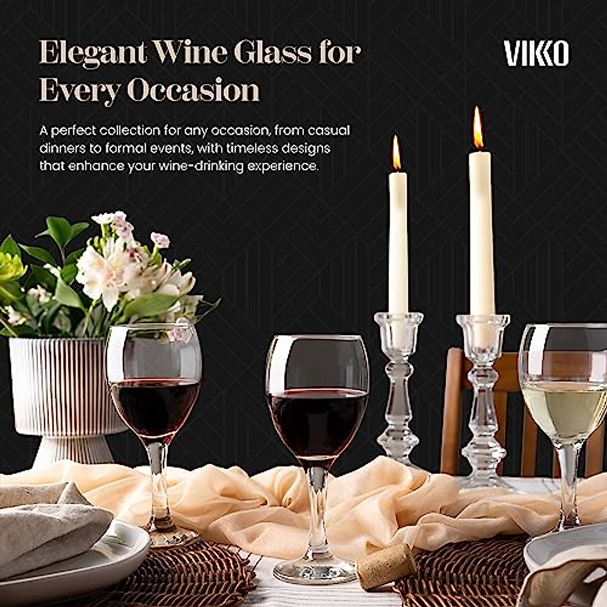 Vikko 8.5 Ounce Glass Wine Glasses, Small Wine Glasses, Wine Glass for Red and White Wine With Stem, Clear Glasses for Wine, Thick and Durable Stemmed Wine Glasses, White Wine Glasses Set of 6