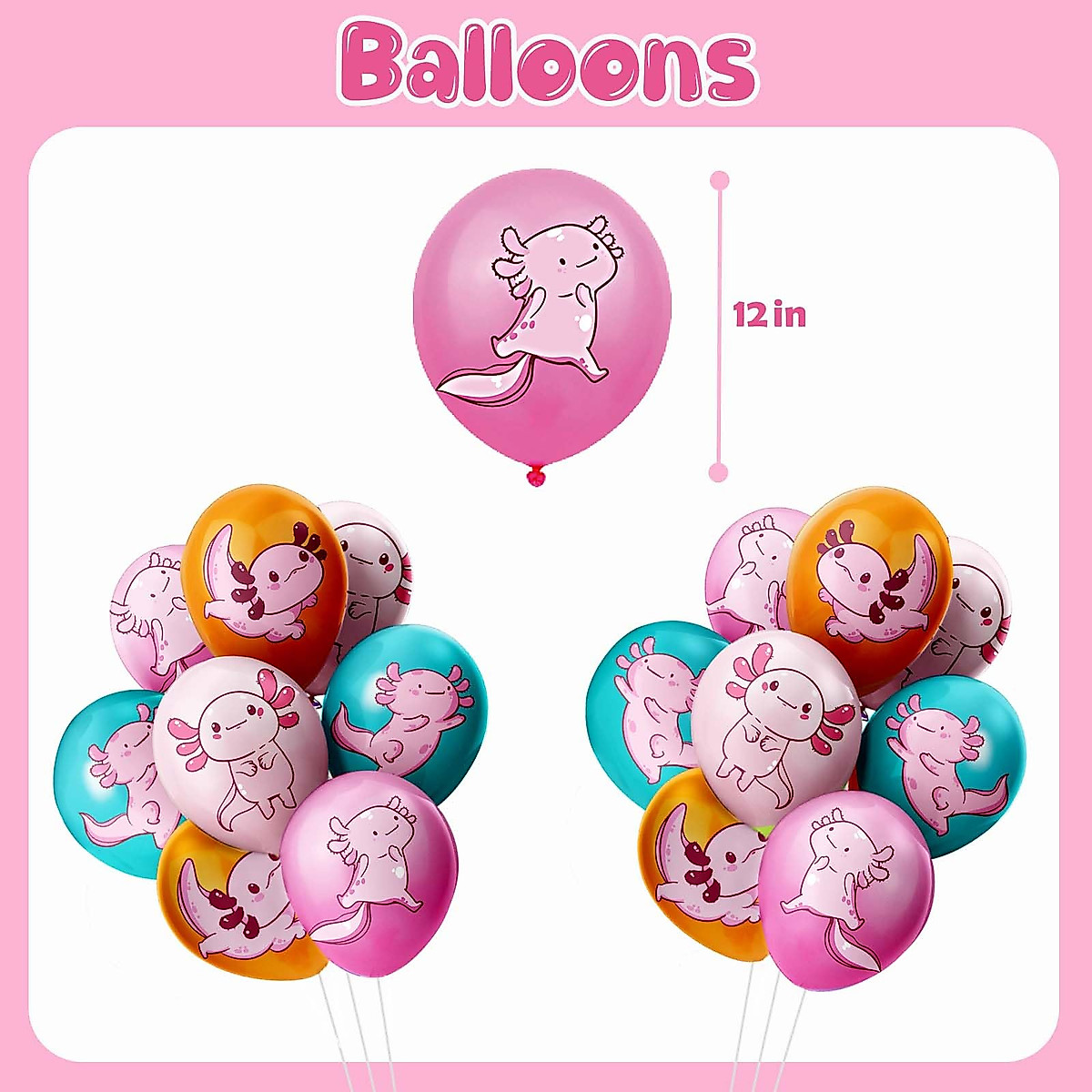 105 Pcs Axolotl Birthday Decorations Party Supplies Axolotl Cupcake Toppers Balloons Happy Birthday Banner Stickers