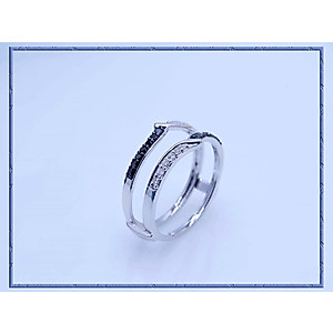 Dazzlingrock Collection 0.33 Carat (Cttw) 10K Round Black & White Diamond Wedding Guard Double Ring 1/3 CT, White Gold, Size 4