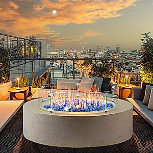 APROMISE Fire Pit Wind Guard - 33" x 7" Round Fire Pit Glass Wind Guard | Clear Tempered Glass Wind Guards for Fire Pits | Firepit Glass Wind Guard with Hard Aluminum Corner Bracket & Rubber Feet