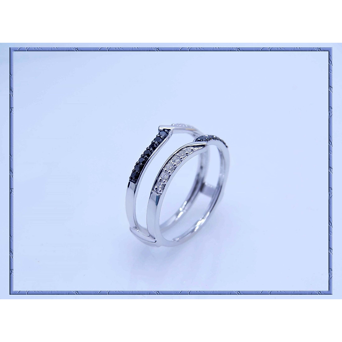 Dazzlingrock Collection 0.33 Carat (Cttw) 10K Round Black & White Diamond Wedding Guard Double Ring 1/3 CT, White Gold, Size 4