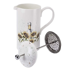 Royal Worcester Wrendale Designs French Press | 1.5 Pint Coffee Maker with Duck Motif | Made from Porcelain | Stainless Steel Plunger | Dishwasher Safe (ceramic only)