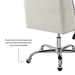 Linon Cream Sherpa Upholstered Swivel Chrome Base Clayton Office Chair